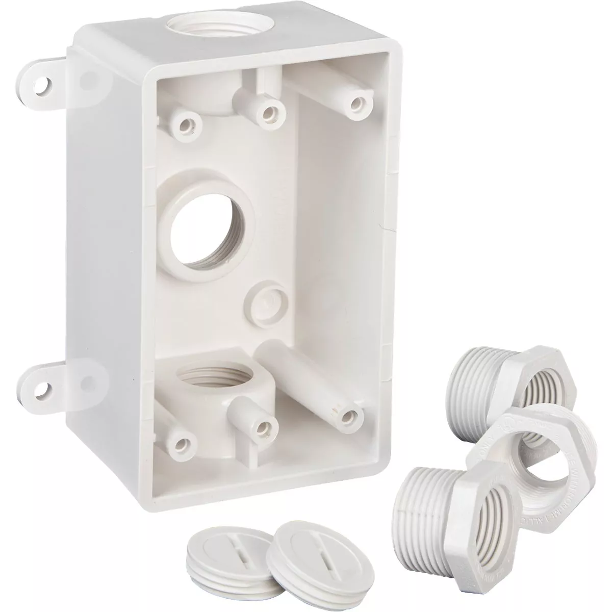 Bell Single Gang 1/2 In.,3/4 In. 3-Outlet White PVC Weatherproof ...
