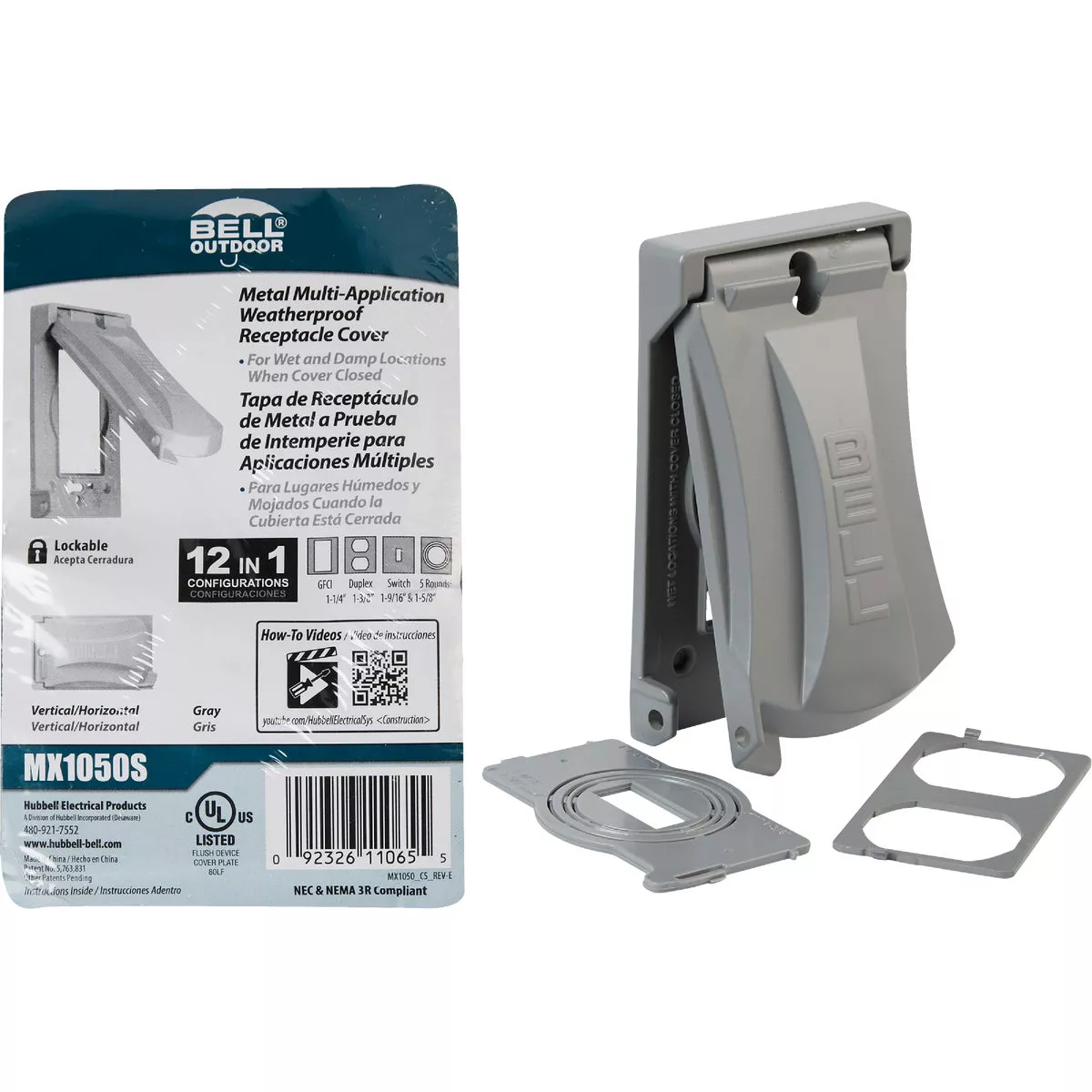 Bell Single Gang Rectangular Die-Cast Metal Gray Outdoor Box Flip Cover ...