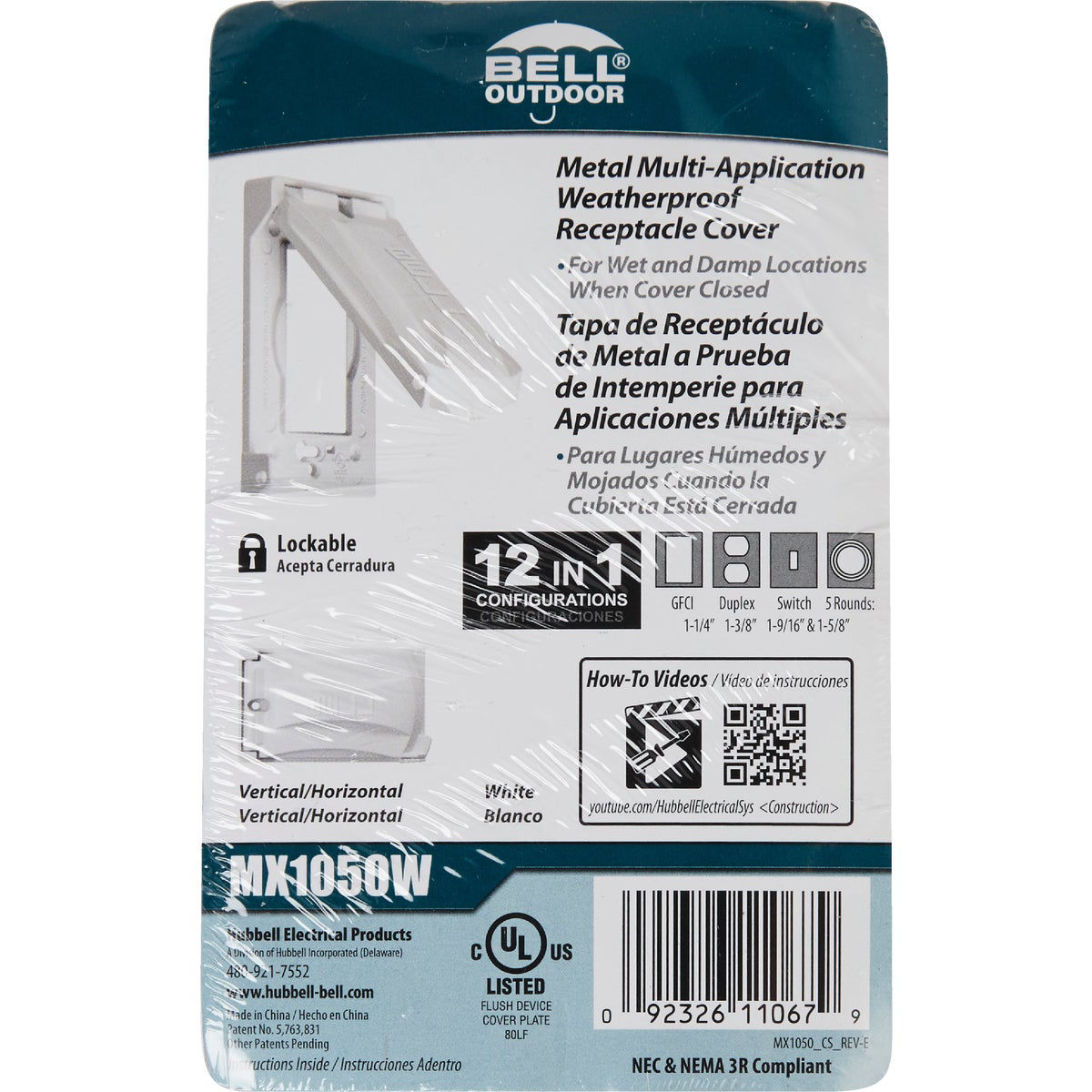 Bell Single Gang Rectangular Die-Cast Metal White Outdoor Box Flip ...