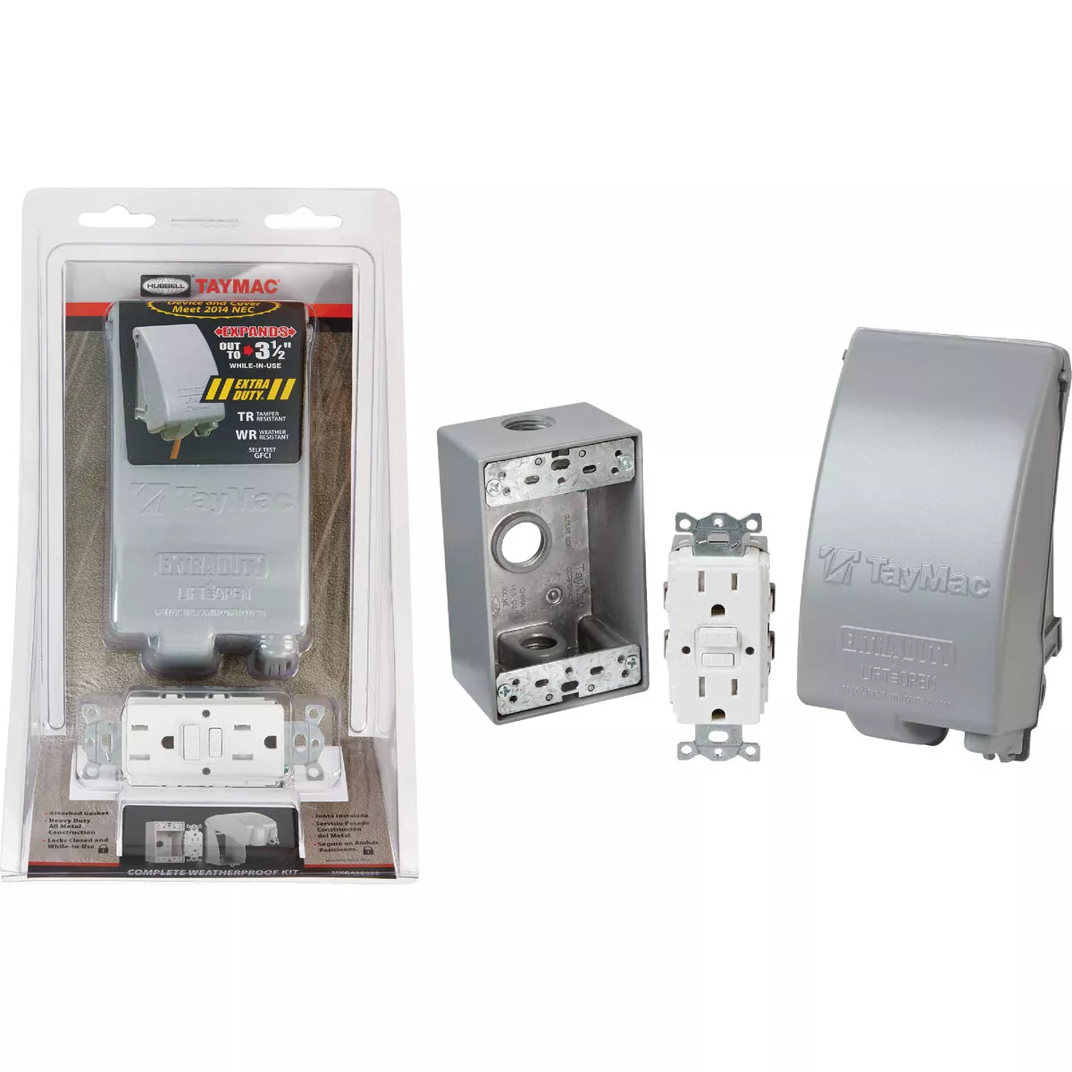 TayMac Gray Metal Vertical/Horizontal Weatherproof In-Use Outdoor GFCI ...