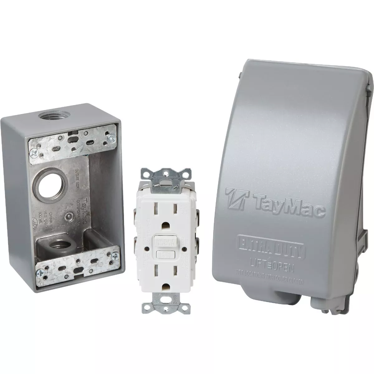 TayMac Gray Metal Vertical/Horizontal Weatherproof In-Use Outdoor GFCI ...