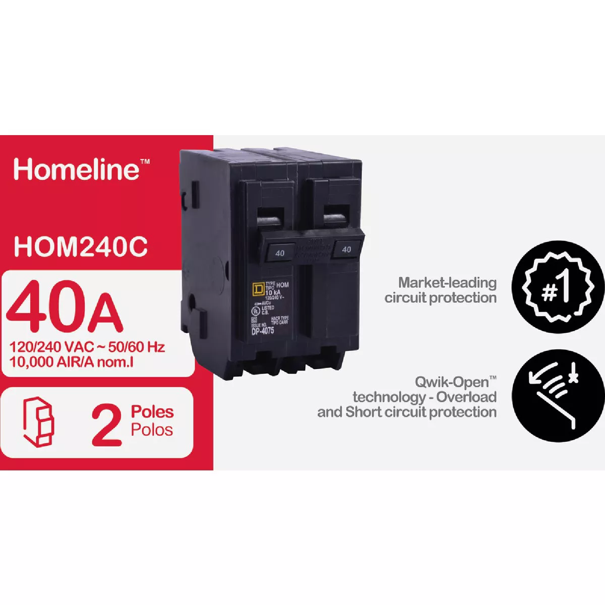 Square D Homeline 40A Double-Pole Standard Trip Circuit Breaker | Do it ...