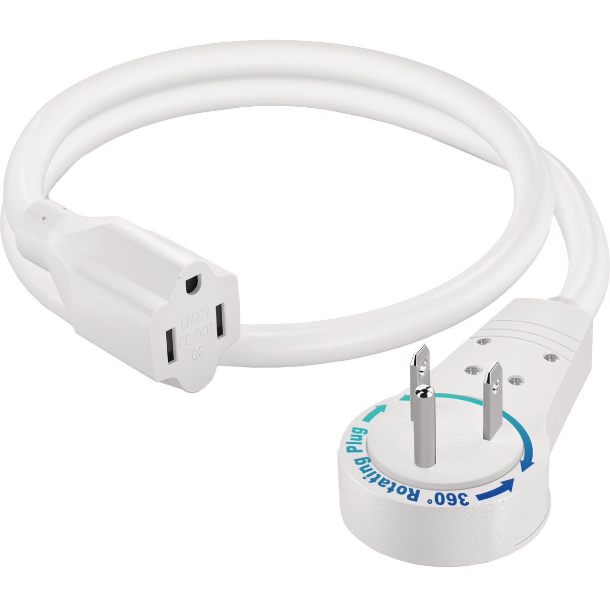 Maximm 1 Ft. 14/3 White 1-Outlet 360 Deg. Rotating Plug Extension Cord ...