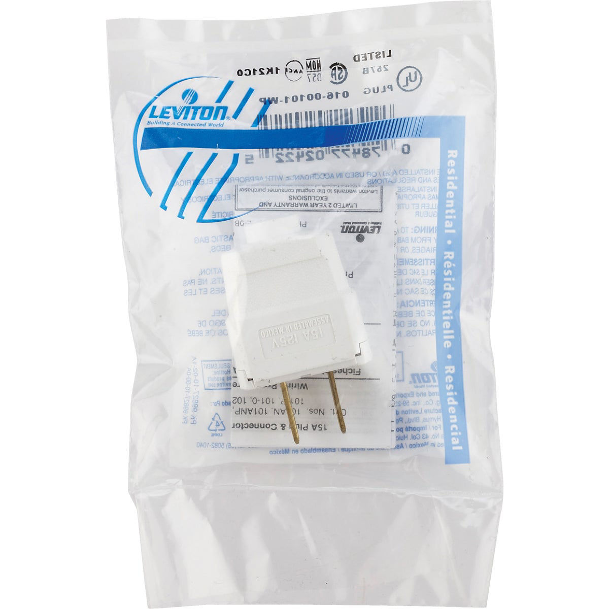 Leviton 15A 125V 2-Wire 2-Pole Hinged Cord Plug, White | Do it Best