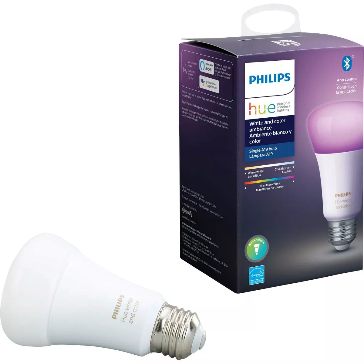 Philips Hue White & Color Ambiance 60W Equivalent Medium A19 Dimmable ...