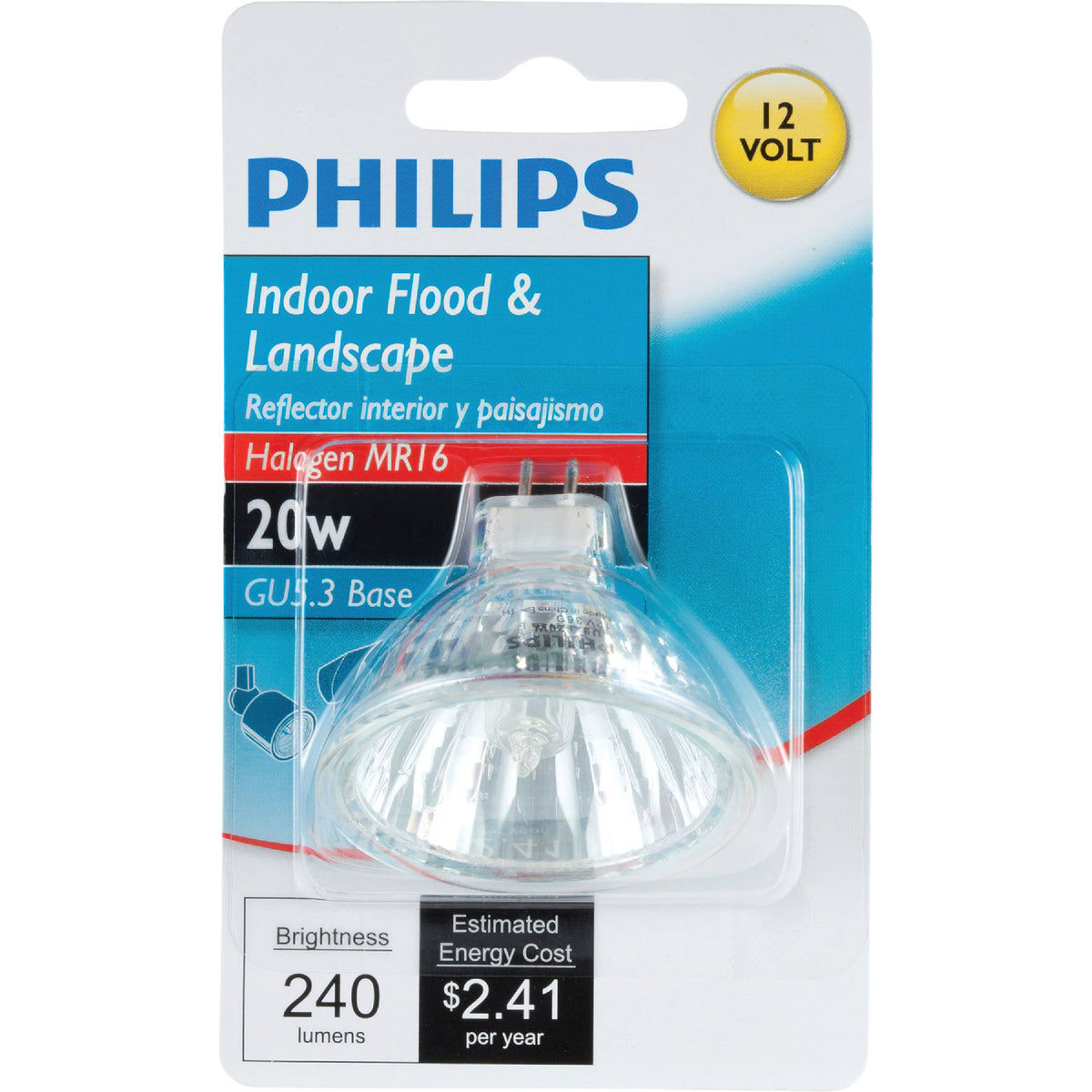 Philips 35W Equivalent Clear GU5.3 Base MR16 Halogen Floodlight Light ...