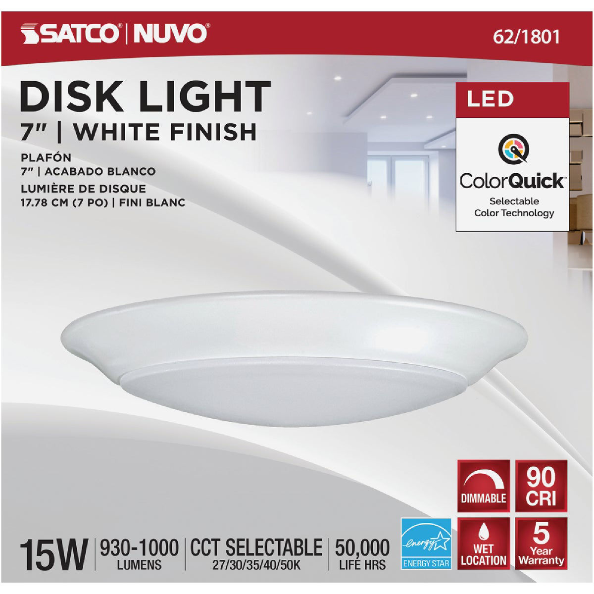 Satco Nuvo 7 In. White 60W Equivalent LED CCT-Selectable Disk Flush ...