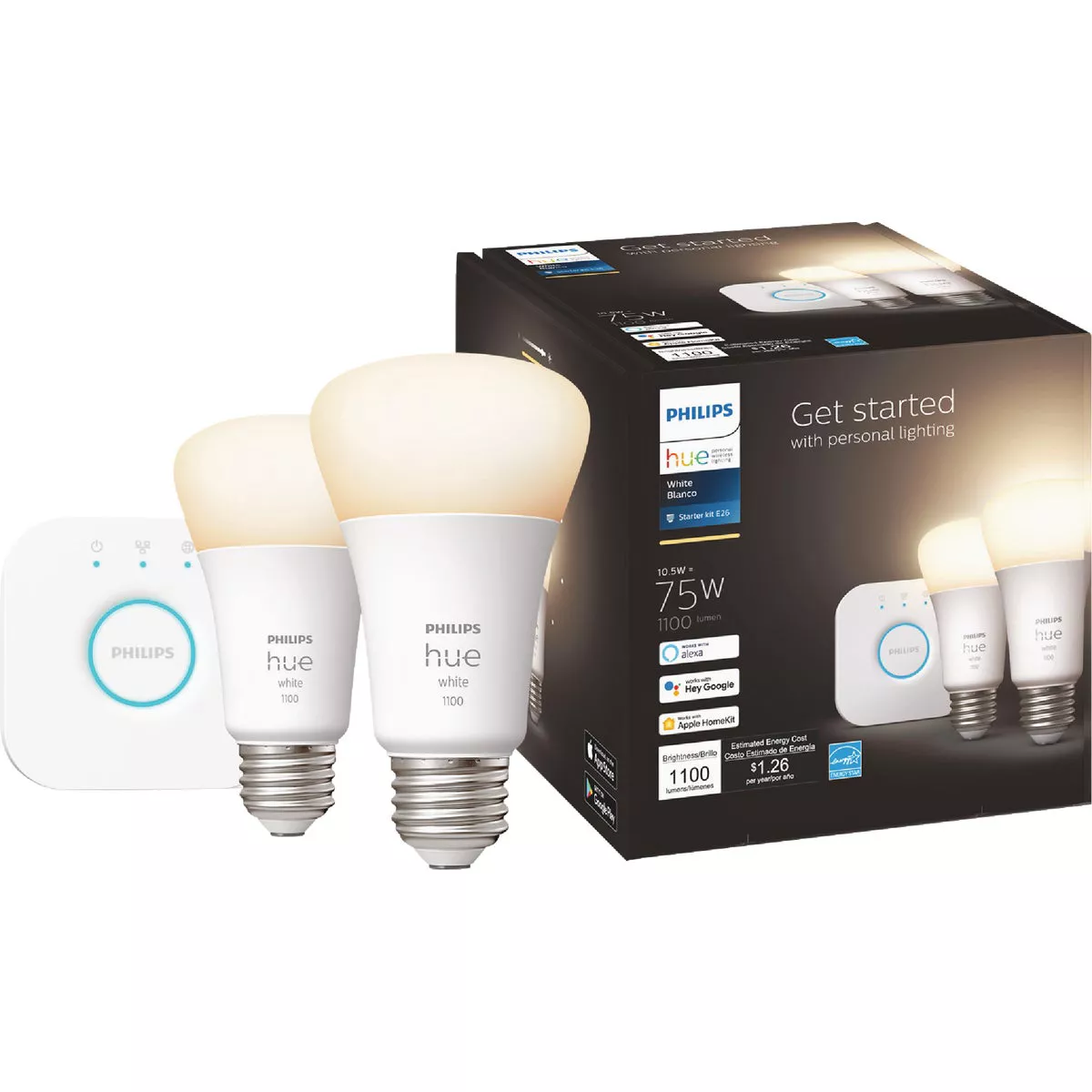 Philips Hue 2-Bulb 75W Equivalent Cool White A19 Medium Dimmable LED ...
