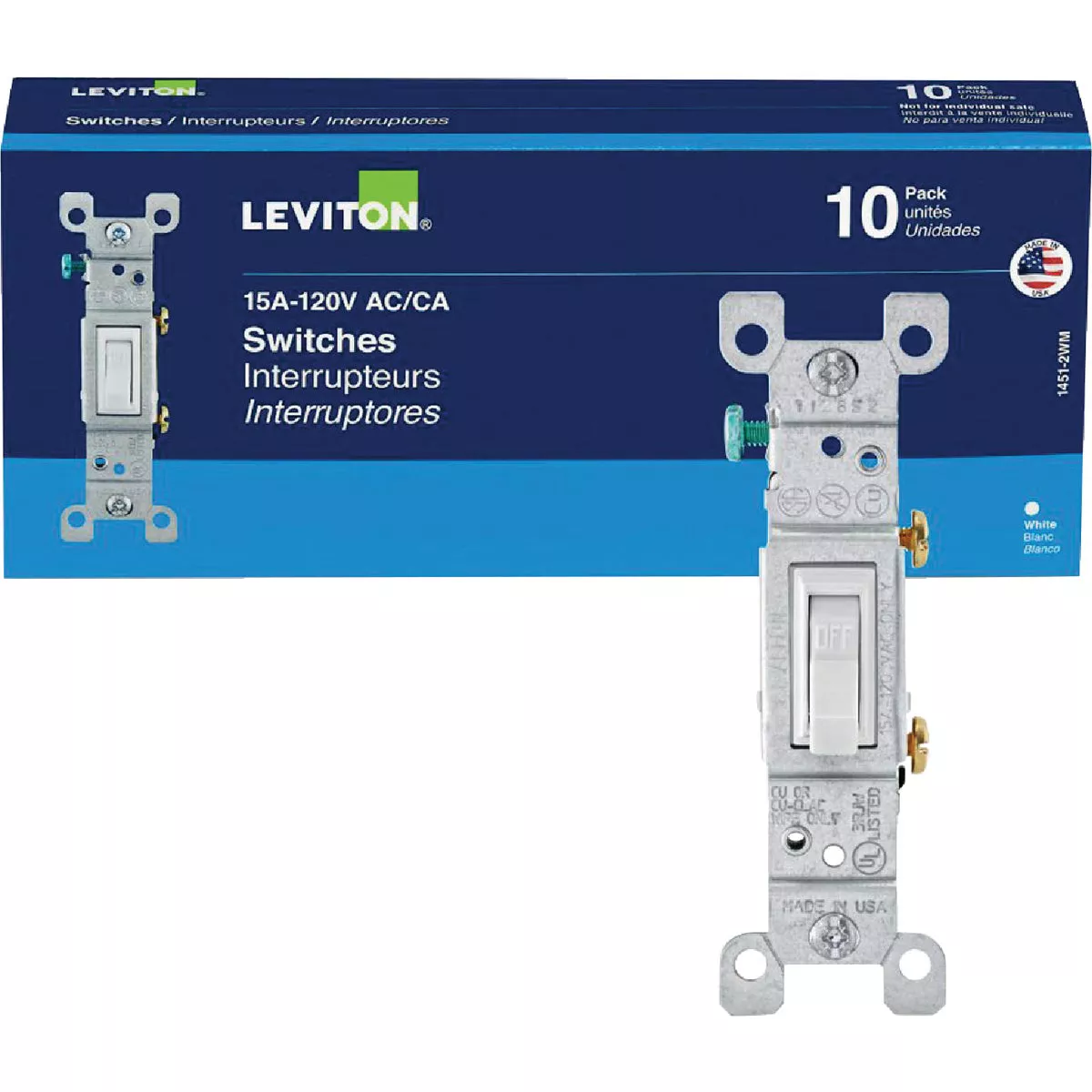 Leviton Residential Grade 15 Amp Toggle Single Pole Grounded Switch ...
