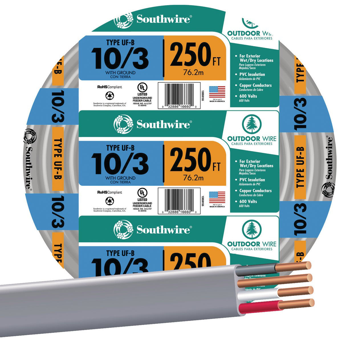 Southwire 250 Ft. 10 AWG 3-Conductor UFW/G Electrical Wire | Do it Best