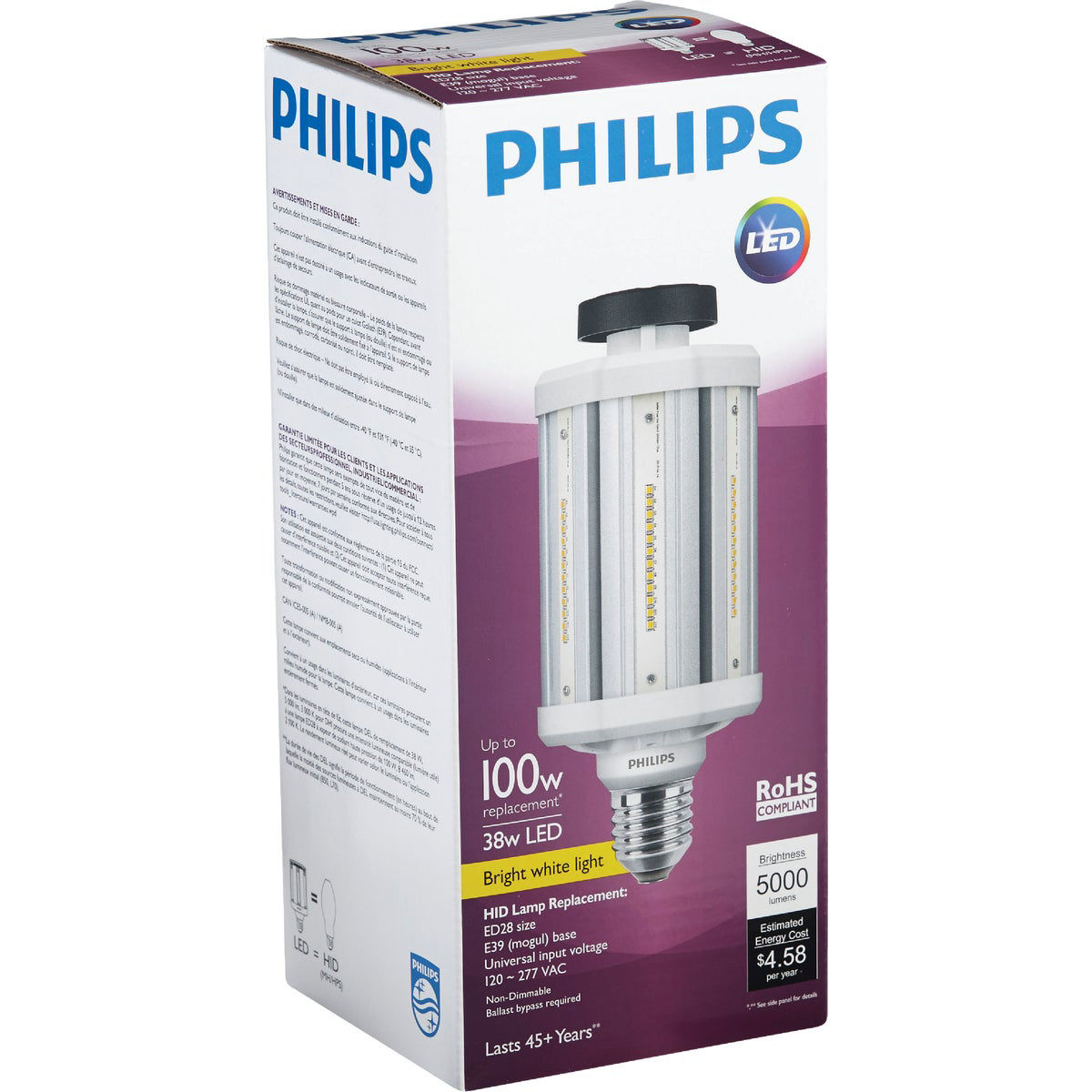 Philips TrueForce 100W HID Equivalent Clear Corn Cob Mogul Base LED High-Intensity Light Bulb ...