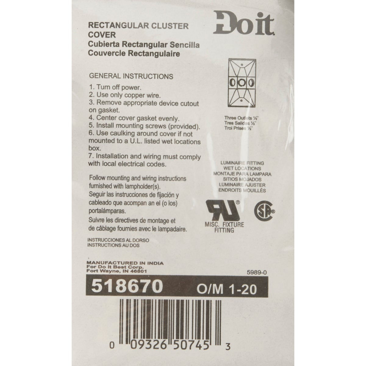 Bell 3-Outlet Rectangular Zinc Gray Cluster Weatherproof Electrical ...