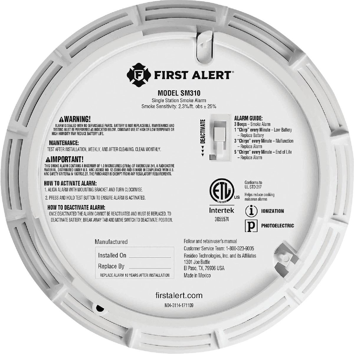 First Alert 10-Year Battery Dual Photoelectric & Ionization Smoke Alarm ...