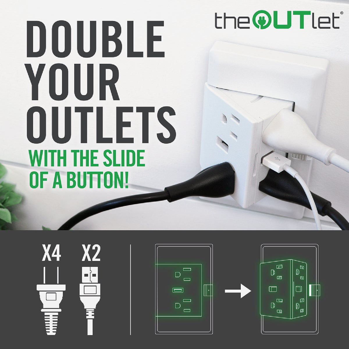 theOUTlet 2.1A/15A 125V White 4-Receptacle/2-USB Tamper Resistant ...