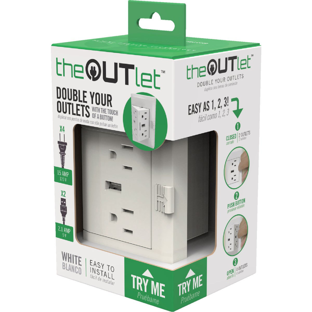 theOUTlet 2.1A/15A 125V White 4-Receptacle/2-USB Tamper Resistant ...