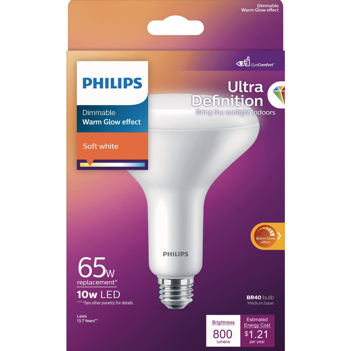 Philips Warm Glow Ultra Definition 65W Equivalent Soft White BR40 ...