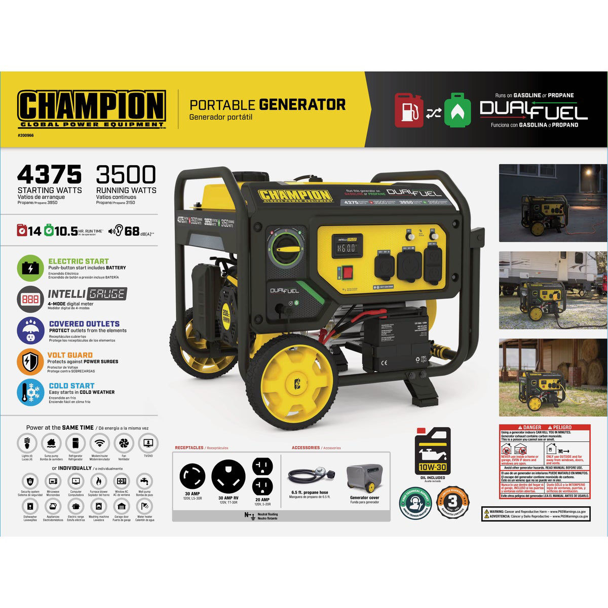 Champion 3500W Dual Fuel Electric/Recoil Start Portable Generator | Do ...