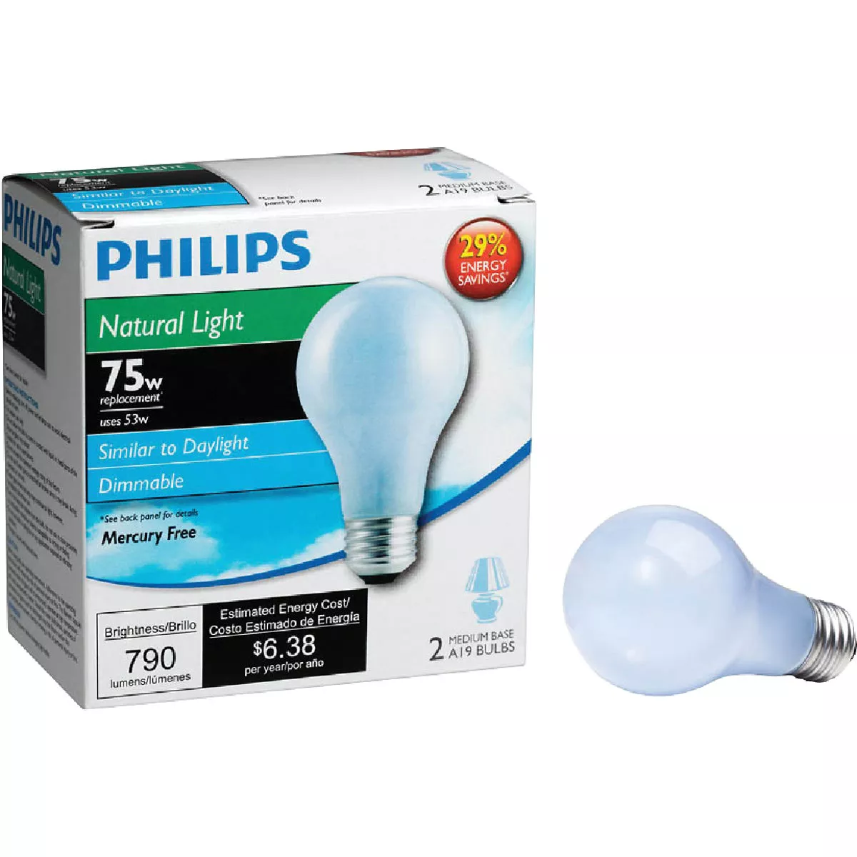 Philips 75W Equivalent Natural Light Medium Base A19 Halogen Light Bulb ...
