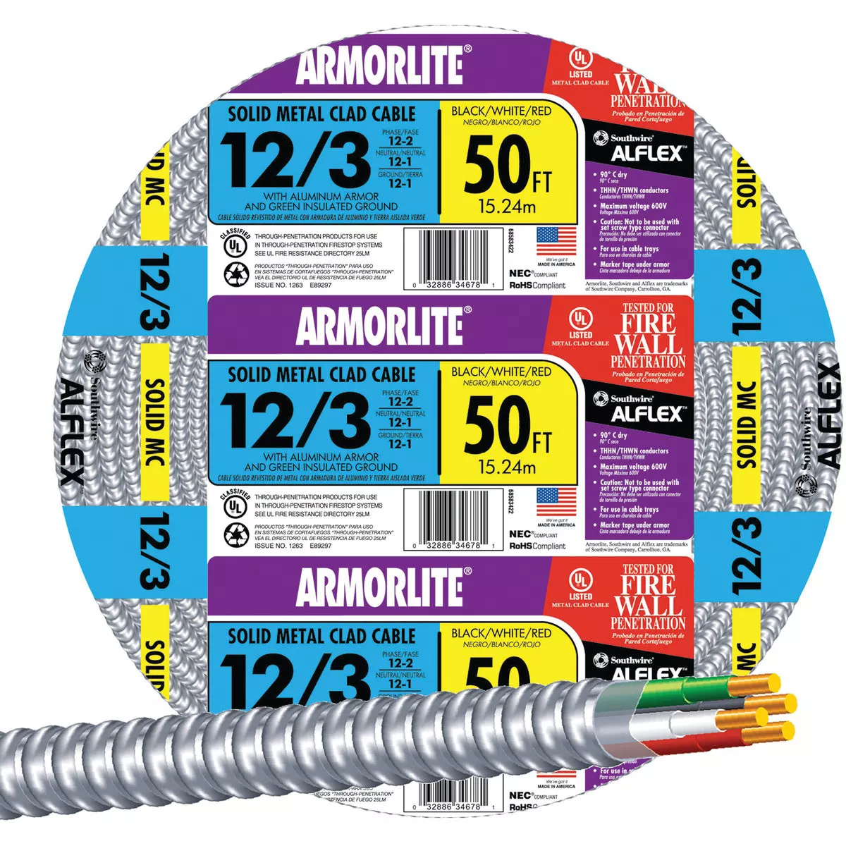 Southwire 50 Ft. 12/3 MC Armored Cable Electrical Wire | Do it Best