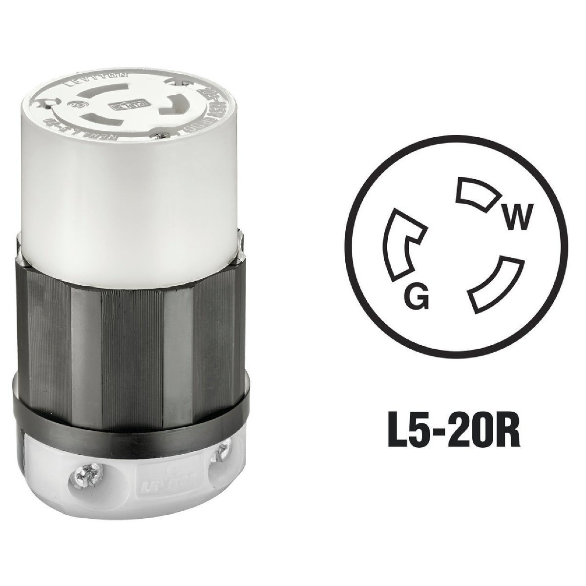 Leviton 20A 125V 3-Wire 2-Pole Industrial Grade L5-20R Locking Cord ...