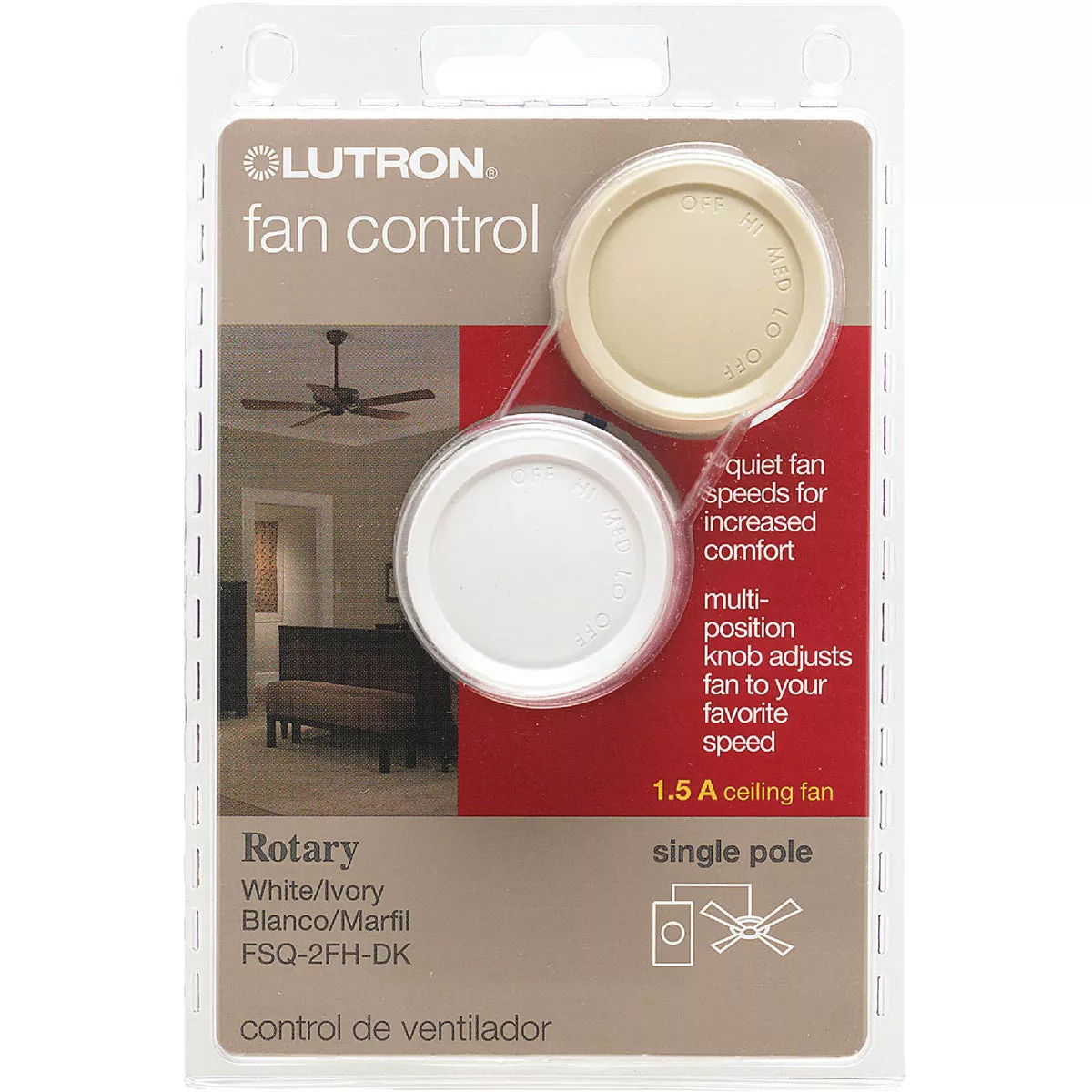 Lutron Ivory/White 3-Speed Single-Pole Rotary Fan Control Switch | True ...