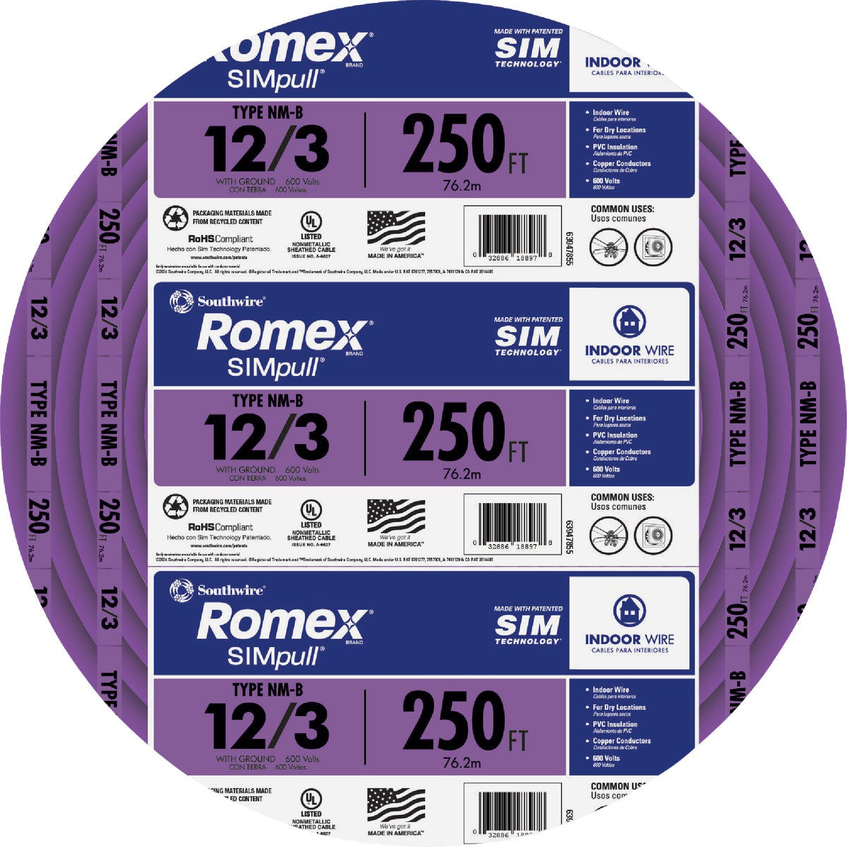 Romex 250 Ft. 12/3 Solid Purple NMW/G Electrical Wire | Do it Best