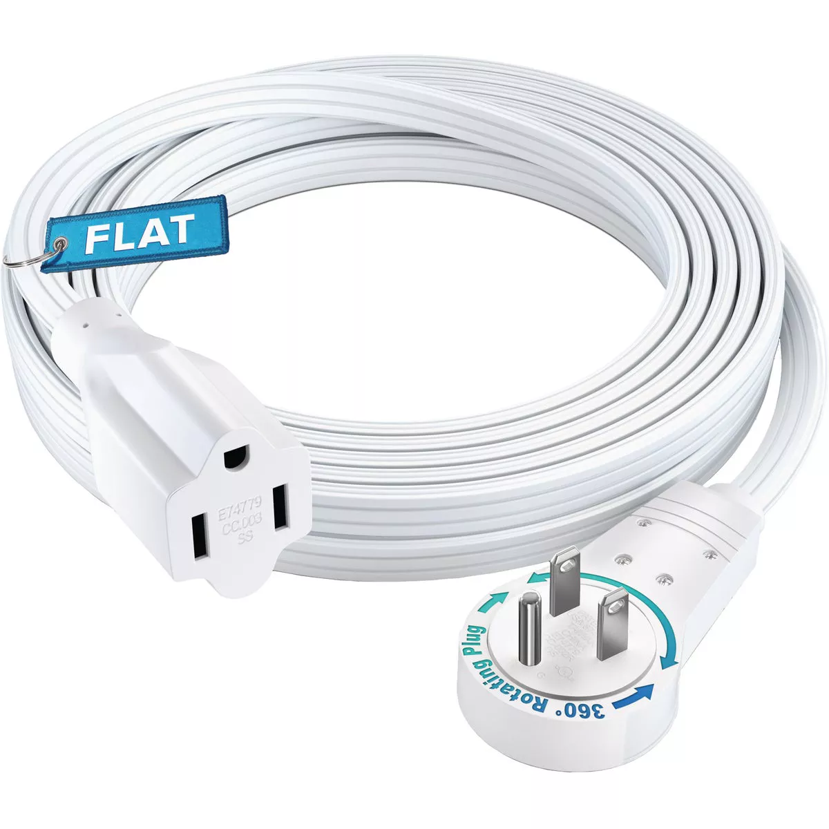 Maximm 10 Ft. 16/3 White 1-Outlet 360 Deg. Rotating Plug Flat Extension ...