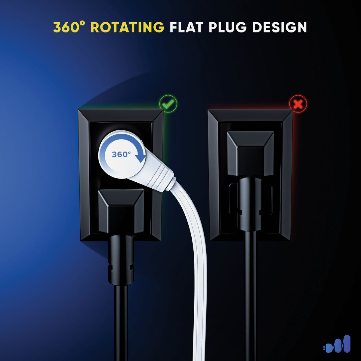Maximm 10 Ft. 16/3 White 1-Outlet 360 Deg. Rotating Plug Flat Extension ...