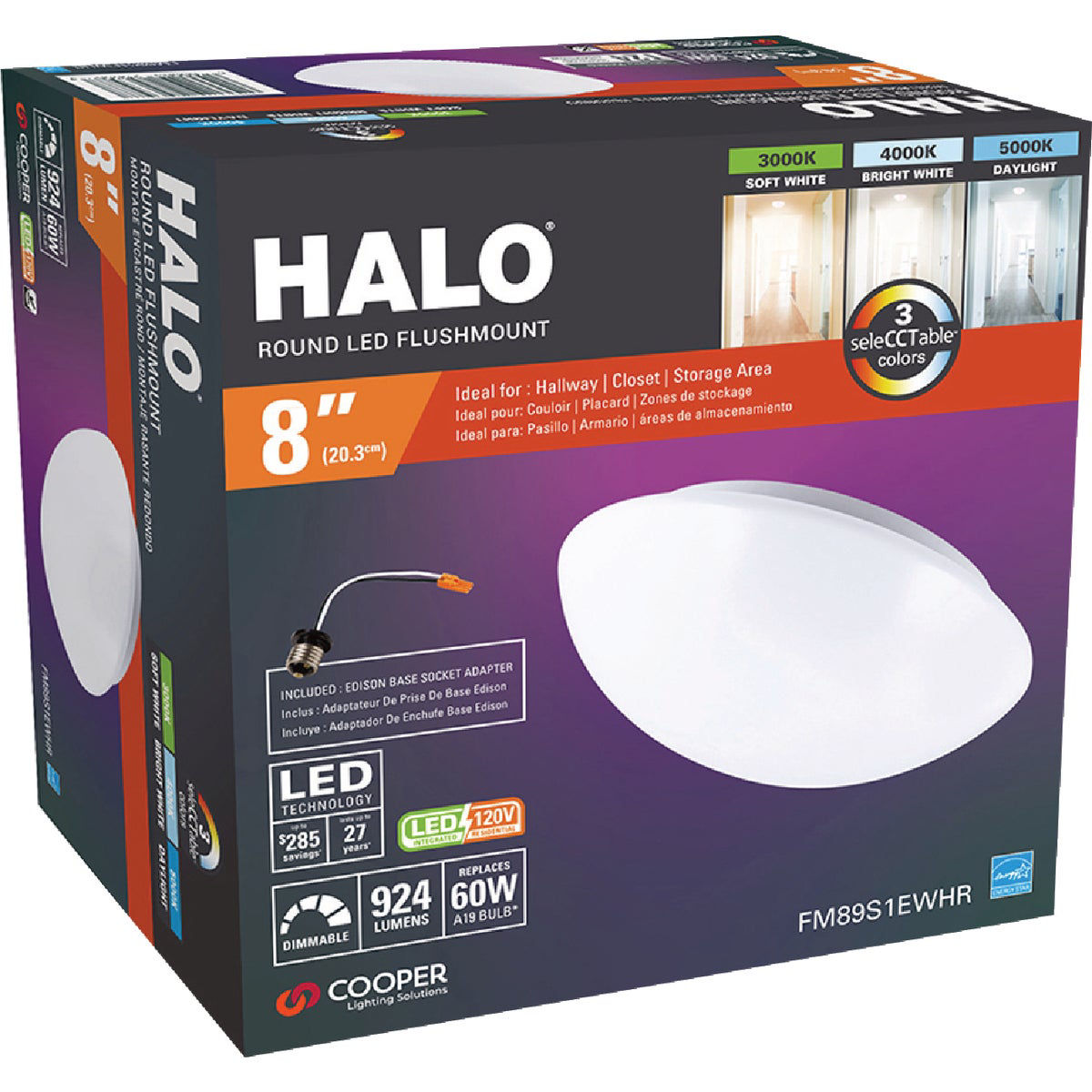 Halo 8 In. CCT LED Low Profile Round Flush Mount Ceiling Light Fixture ...