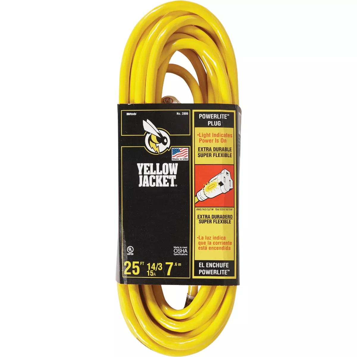 Yellow Jacket 25 Ft. 14/3 Indoor/Outdoor Extension Cord with PowerLite ...