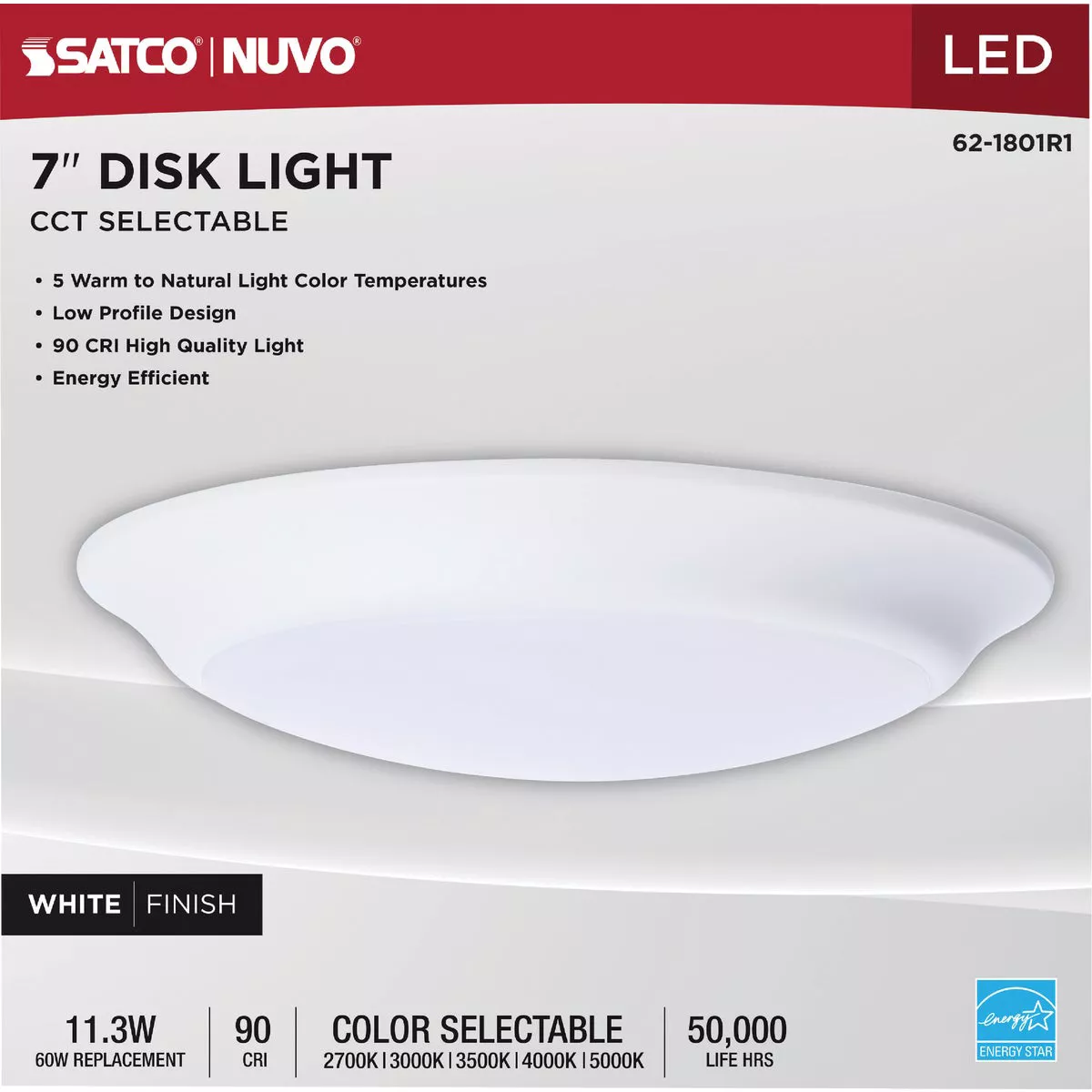 Satco Nuvo 7 In. White 60W Equivalent LED CCT-Selectable Disk Flush ...