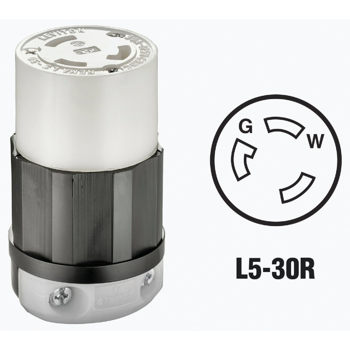 Leviton 30A 125V 3-Wire 2-Pole Industrial Grade L5-30R Locking Cord ...