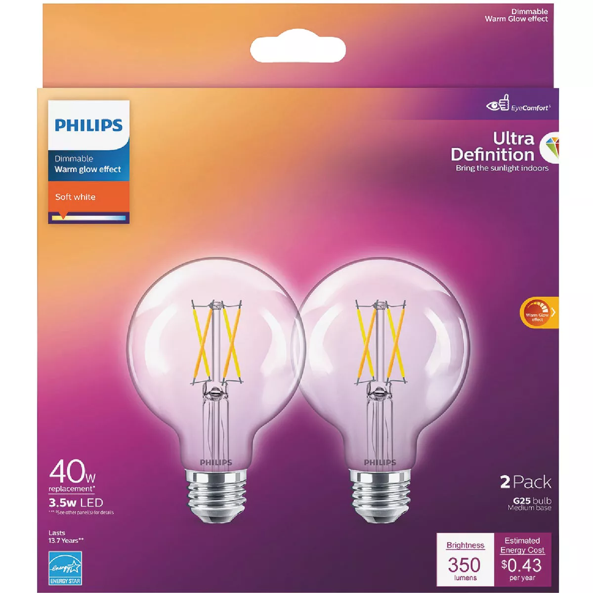 Philips Warm Glow 40W Equivalent Soft White G25 Medium Clear Dimmable ...
