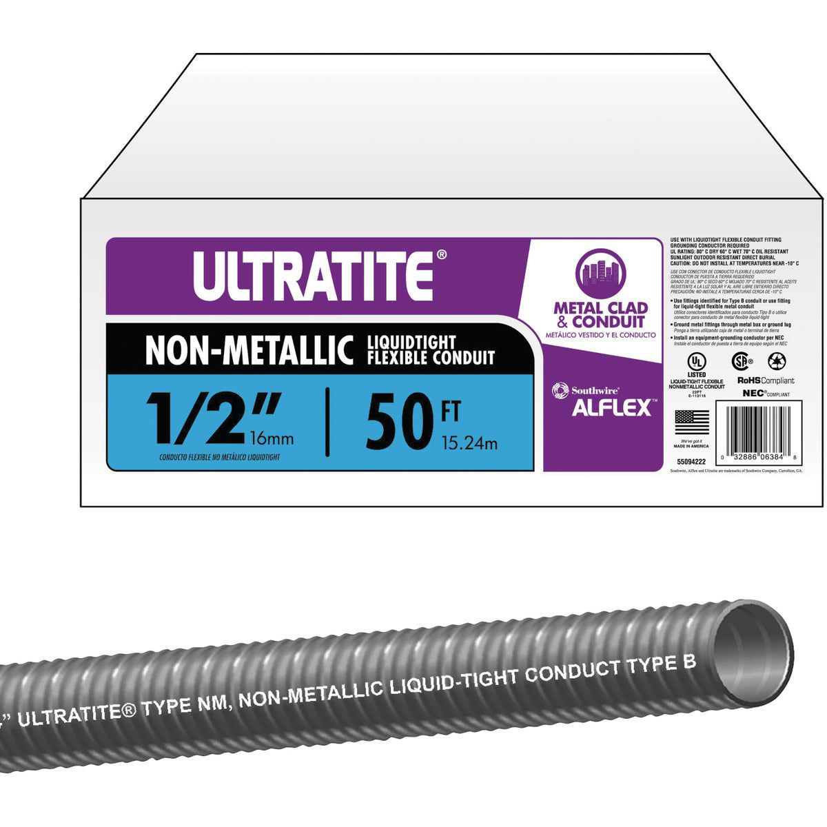Southwire 1/2 In. x 50 Ft. Flexible Non-Metallic Liquid Tight Conduit ...