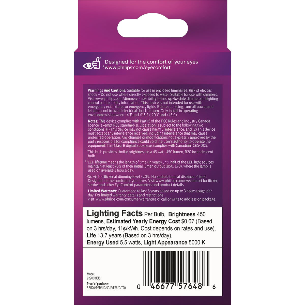 Philips Ultra Definition 45W Equivalent Daylight R20 Medium Dimmable ...