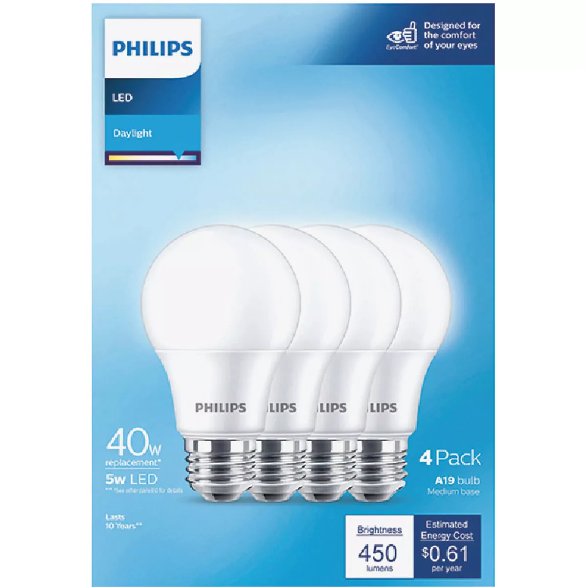 Philips 40W Equivalent Daylight A19 Medium LED Light Bulb (4-Pack ...
