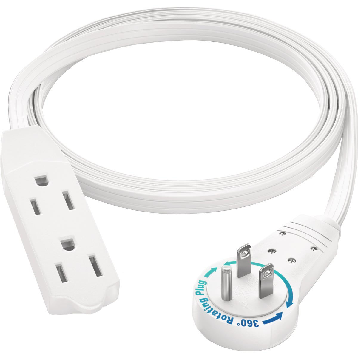 Maximm 3 Ft. 16/3 White 3-Outlet 360 Deg. Rotating Plug Extension Cord ...