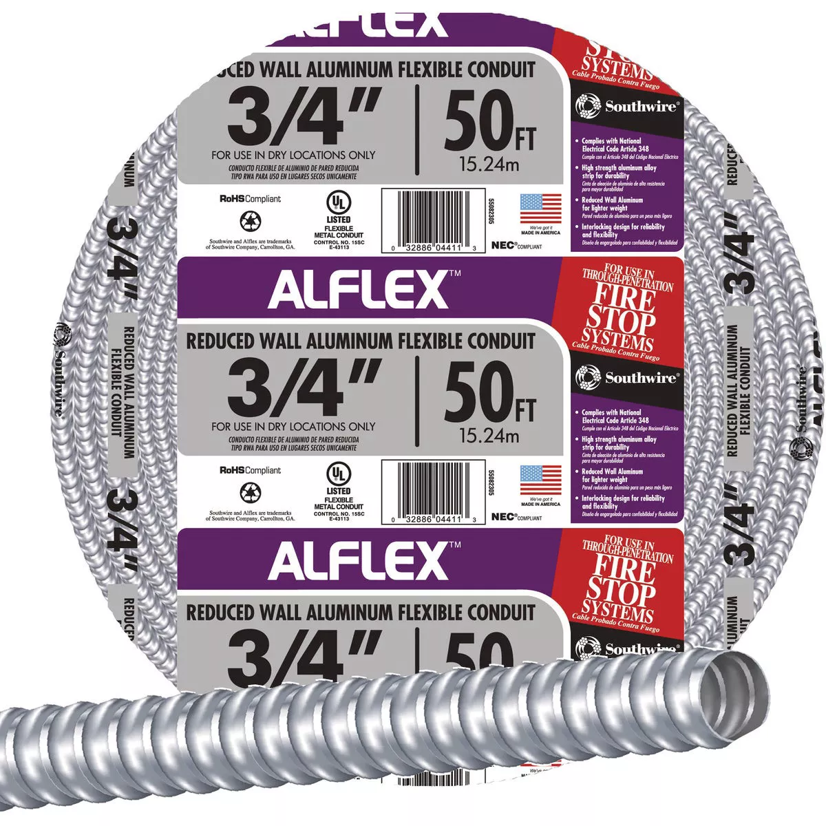 Southwire 3/4 In. x 50 Ft. Aluminum Flexible Flexible Metal Conduit ...