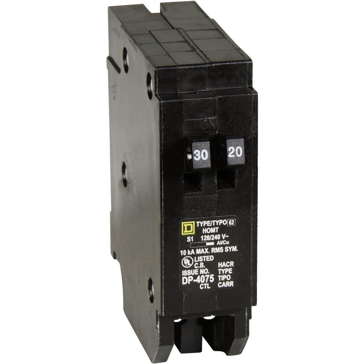 Square D Homeline 30A/20A Twin Single-Pole Standard Trip Tandem Circuit ...