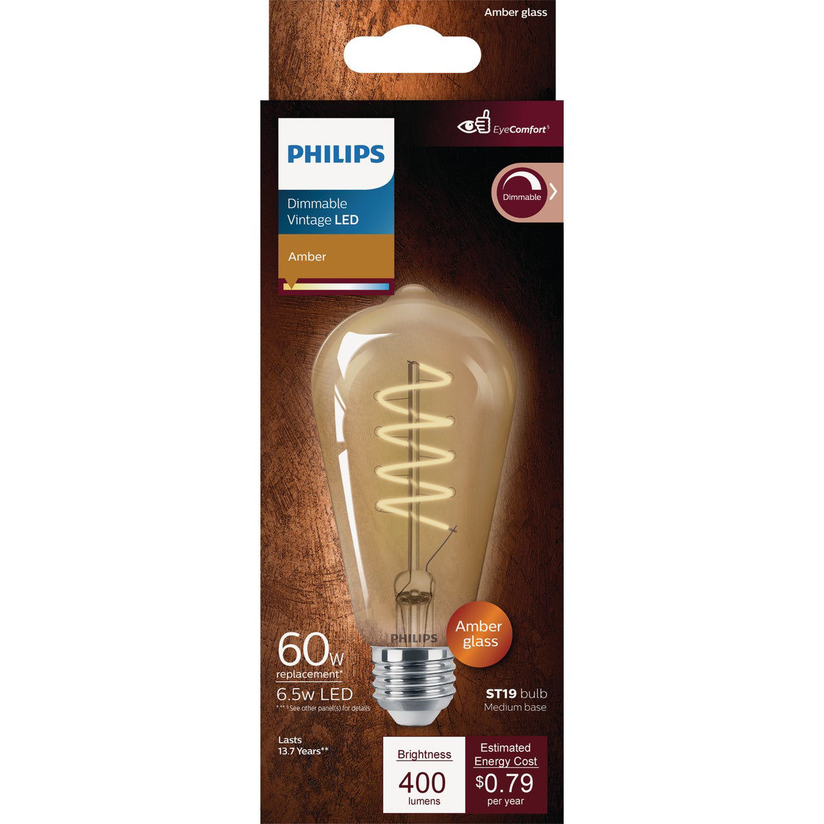 Philips Vintage 60W Equivalent Amber ST19 Medium LED Decorative Light ...