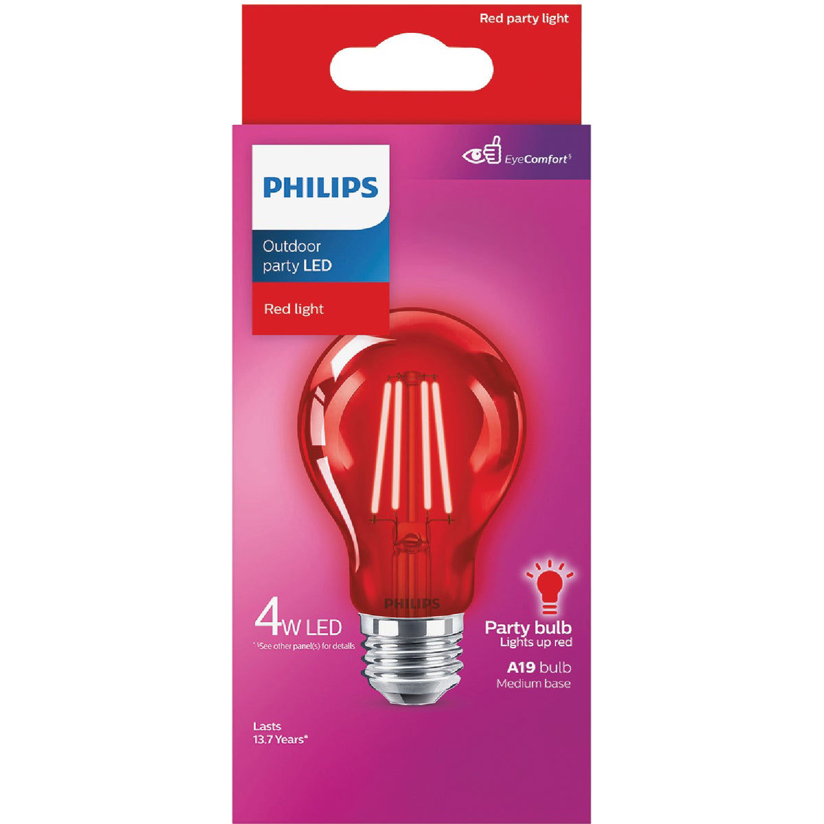 Philips Red A19 Medium 4W Indoor/Outdoor LED Decorative Party Light ...