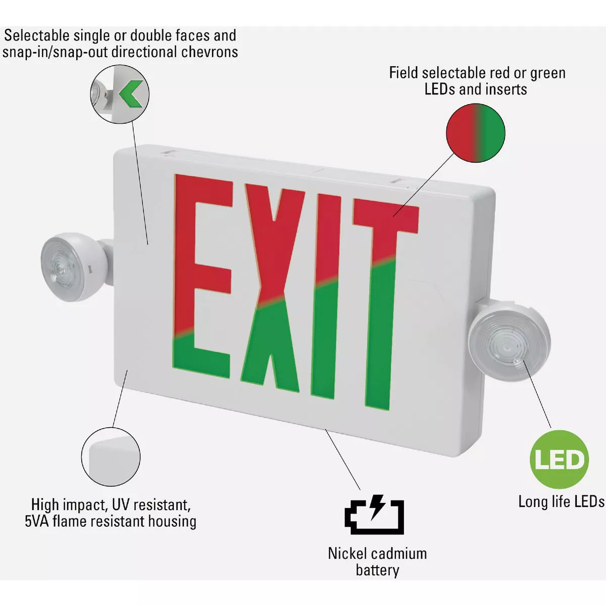 Sure-Lites Red/Green Selectable Lettering Polycarbonate LED Emergency ...