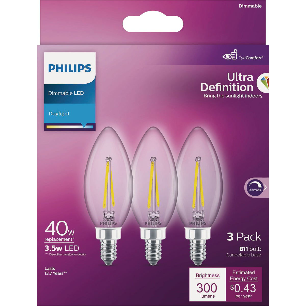 Philips Ultra Definition 40W Equivalent B11 LED Candelabra Base ...