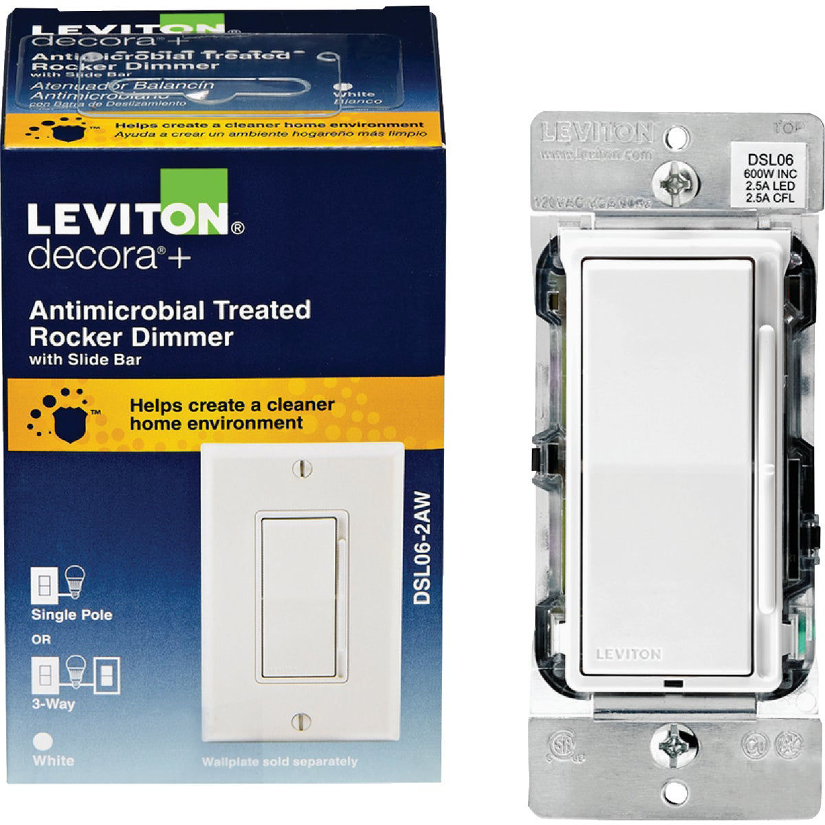 Leviton Decora Incandescent/Halogen/LED/CFL White/Light Almond Rocker ...
