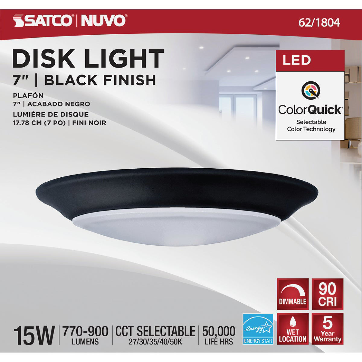 Satco Nuvo 7 In. Black 60W Equivalent LED CCT-Selectable Disk Flush ...