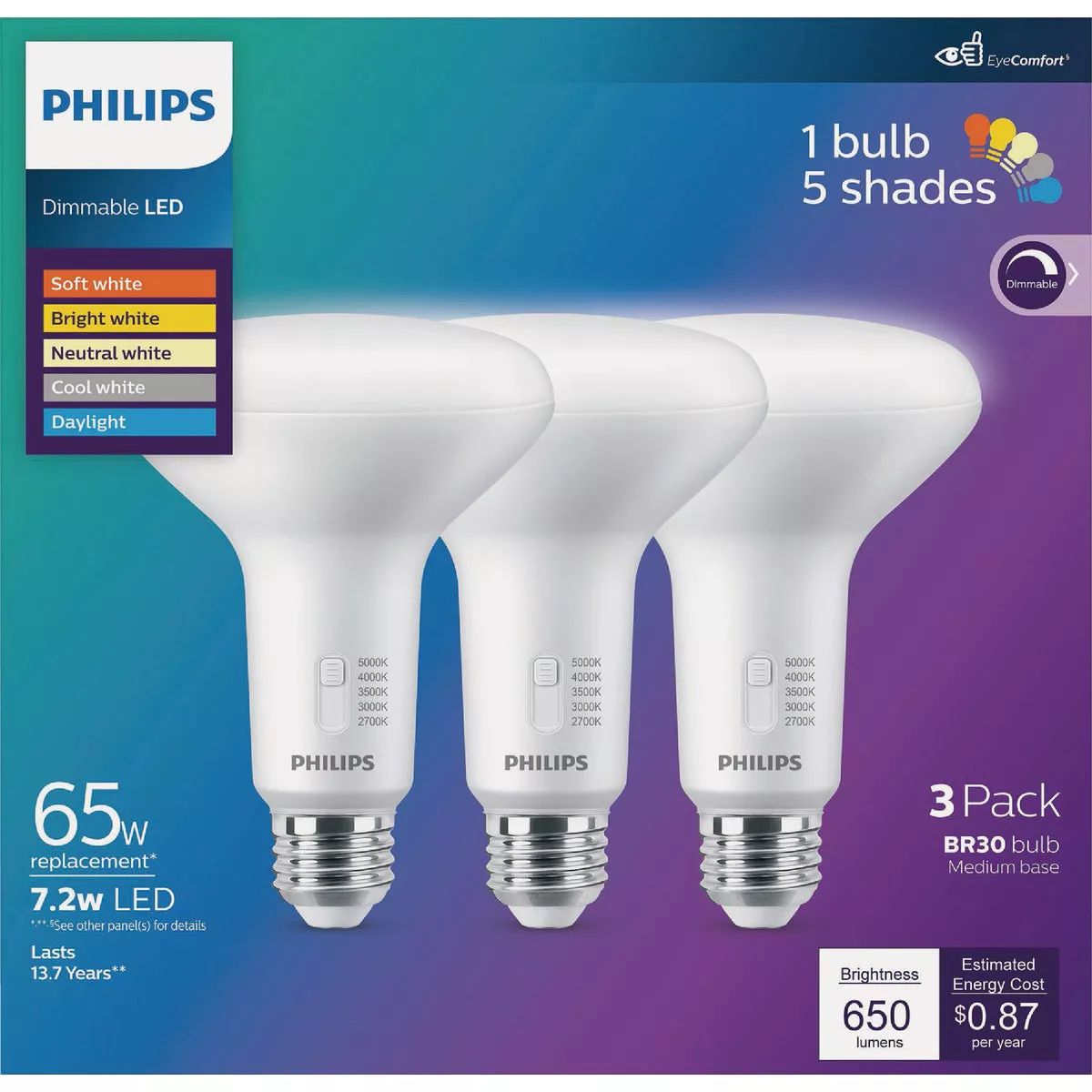Philips 65W Equivalent 5CCT BR30 Medium Dimmable LED Floodlight Light ...