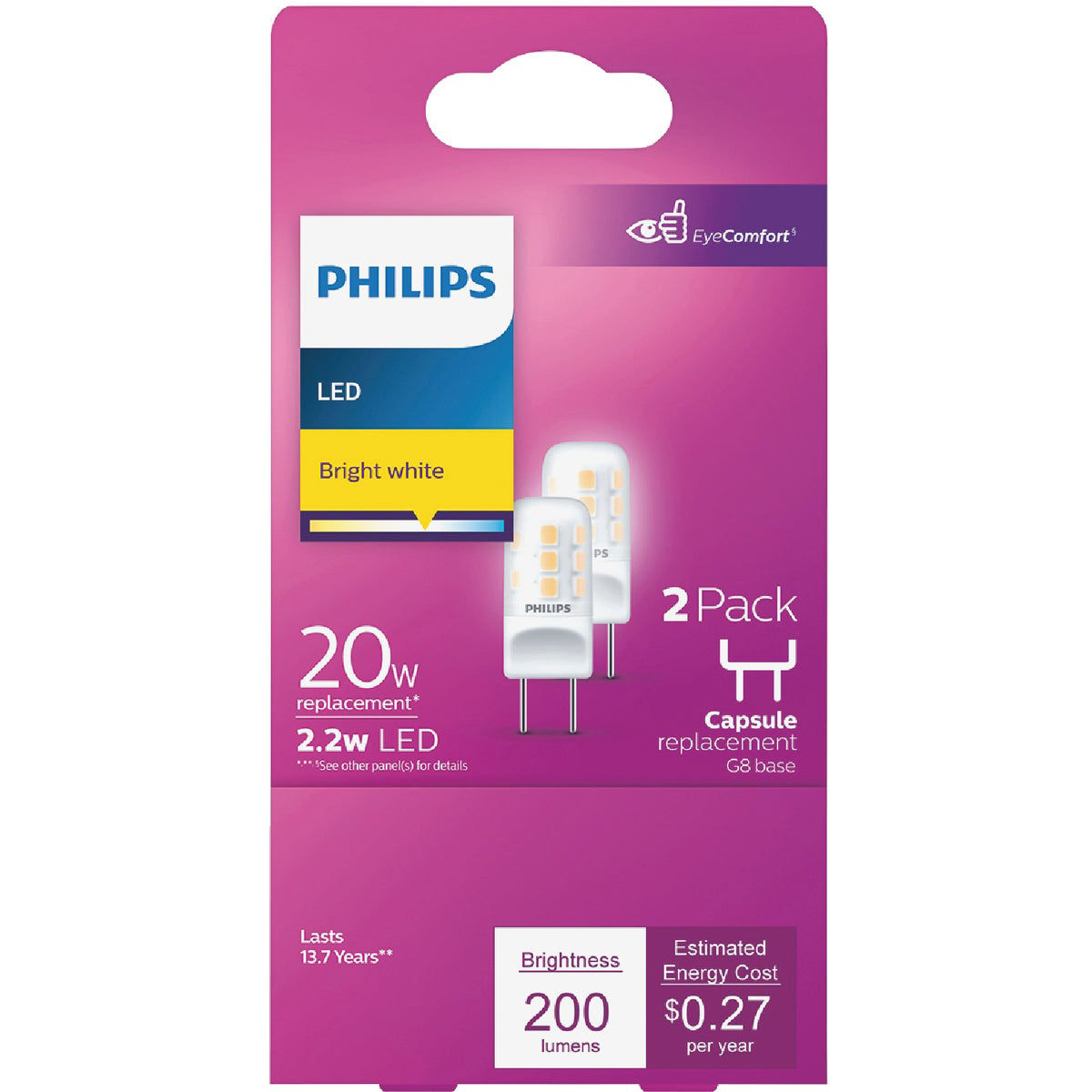 Philips 20W Equivalent T4 G8 Bi-Pin Base LED Special Purpose Light Bulb ...