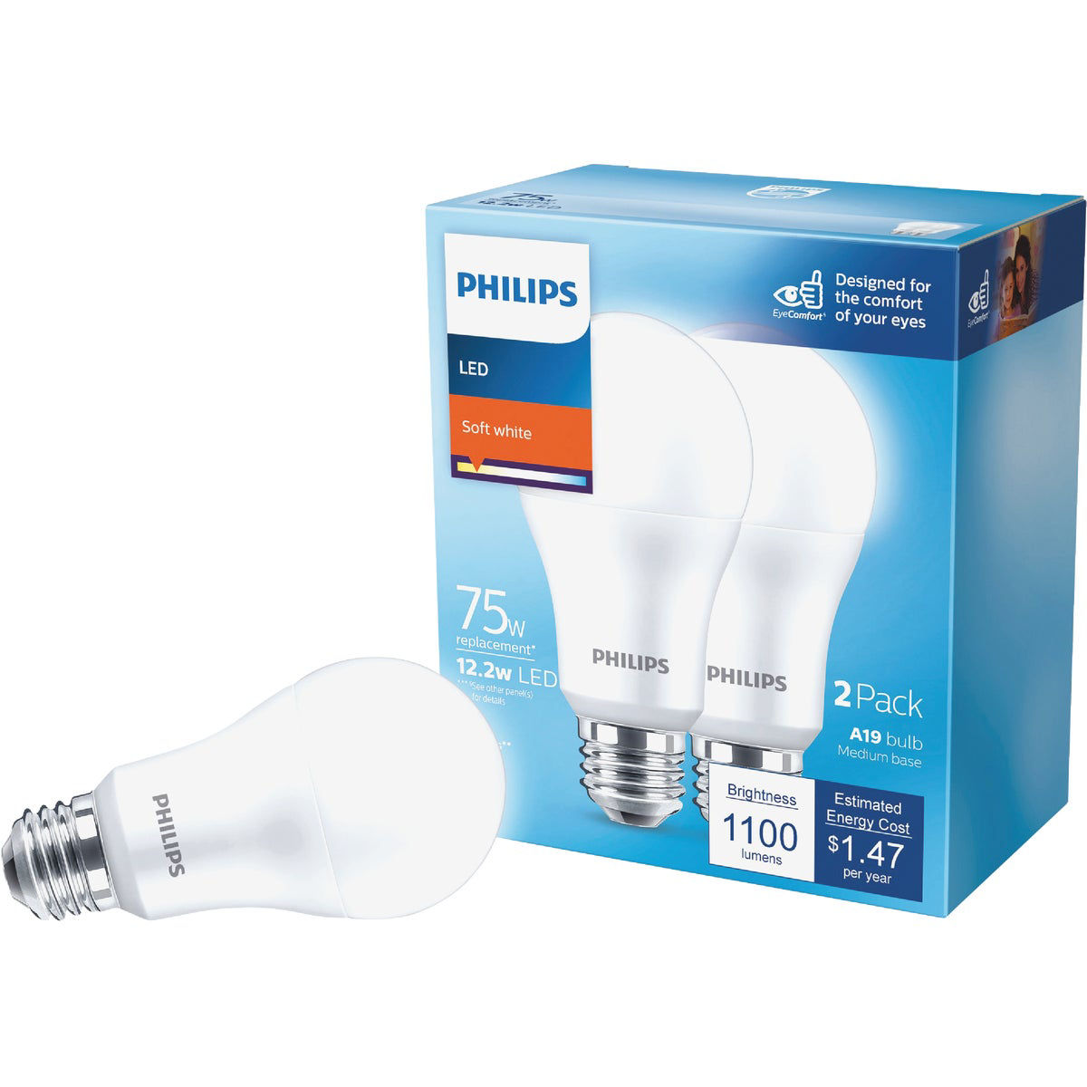 Philips 75W Equivalent Soft White A19 Medium LED Light Bulb (2-Pack ...