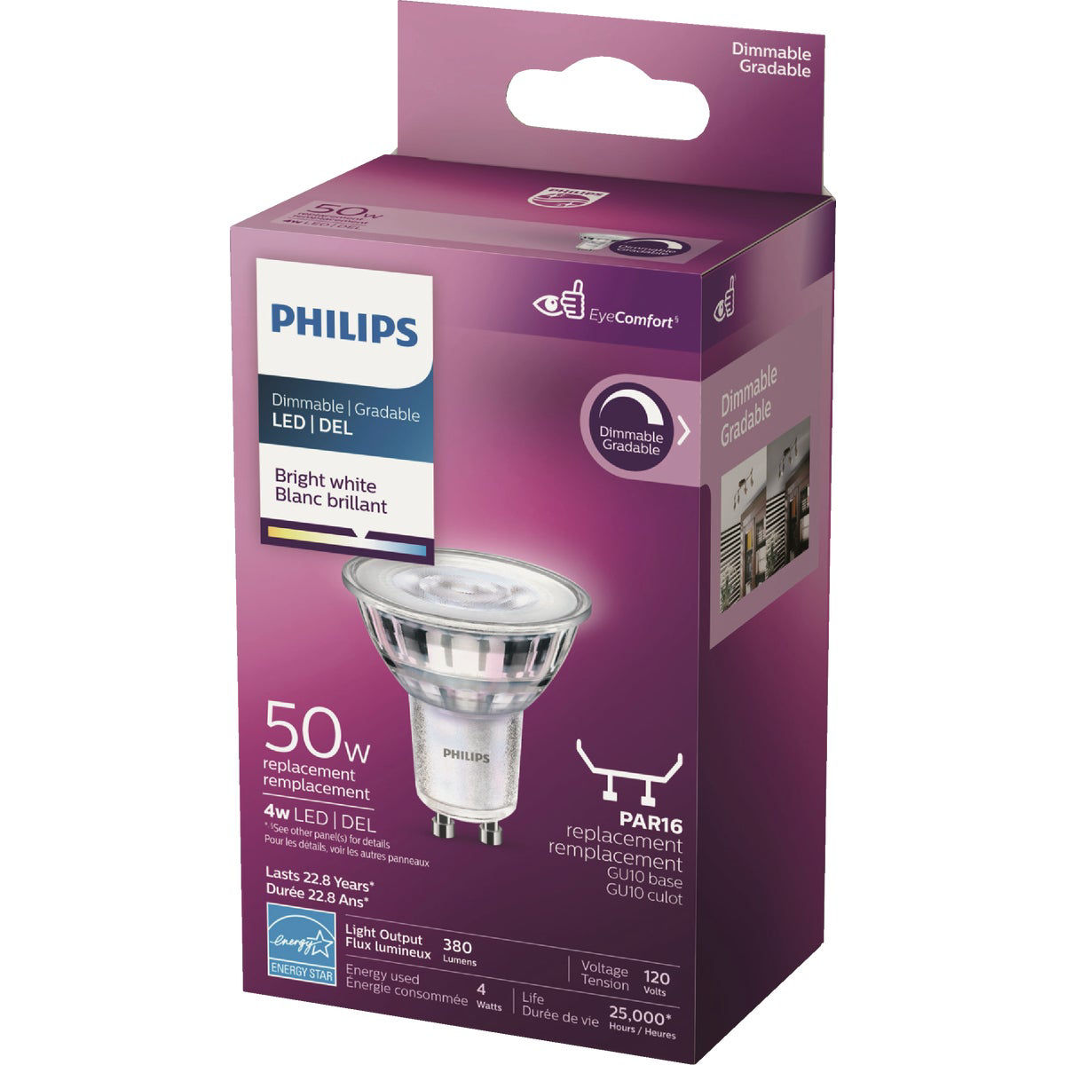 Philips 50W Equivalent Bright White PAR16 GU10 LED Spotlight Light Bulb ...