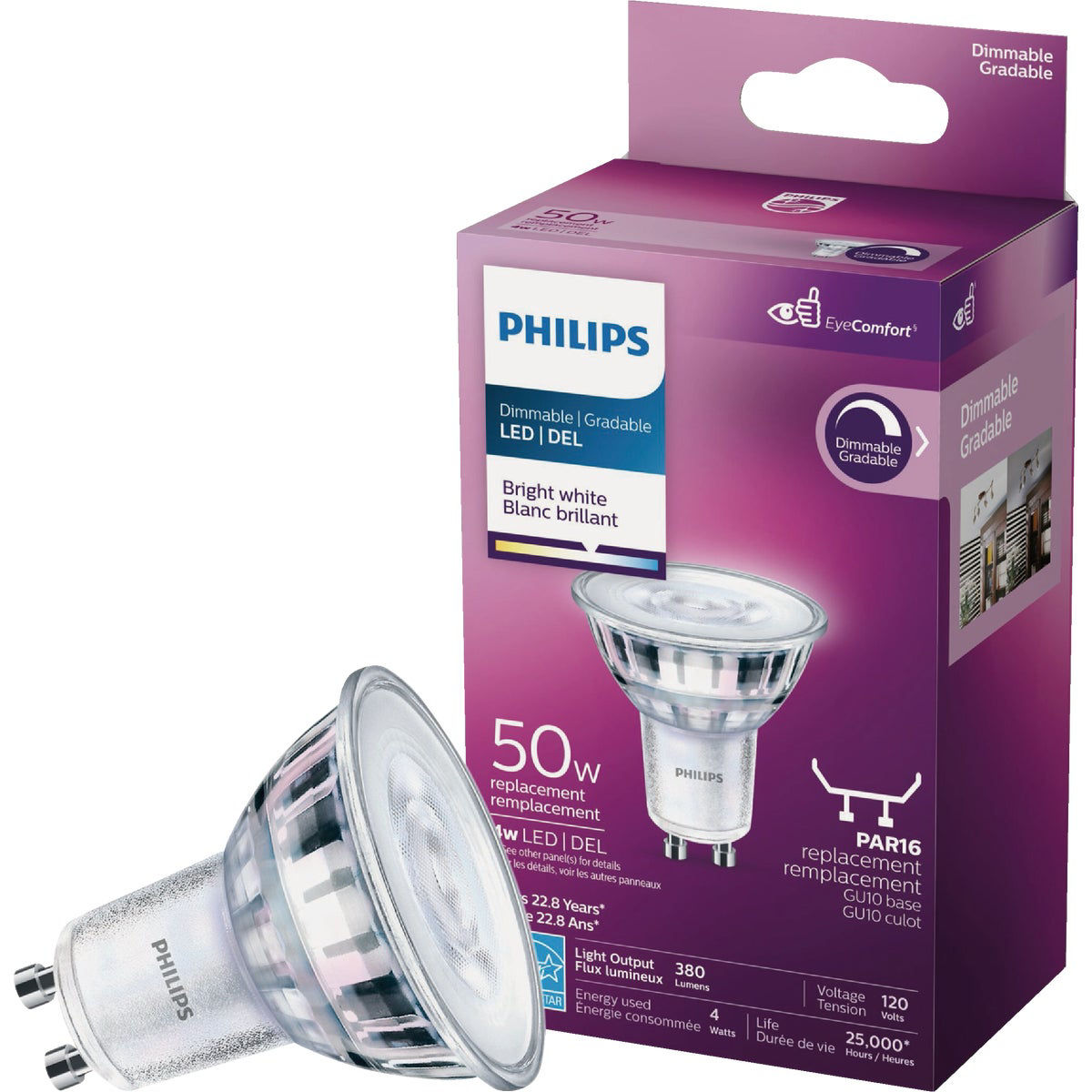 Philips 50W Equivalent Bright White PAR16 GU10 LED Spotlight Light Bulb ...